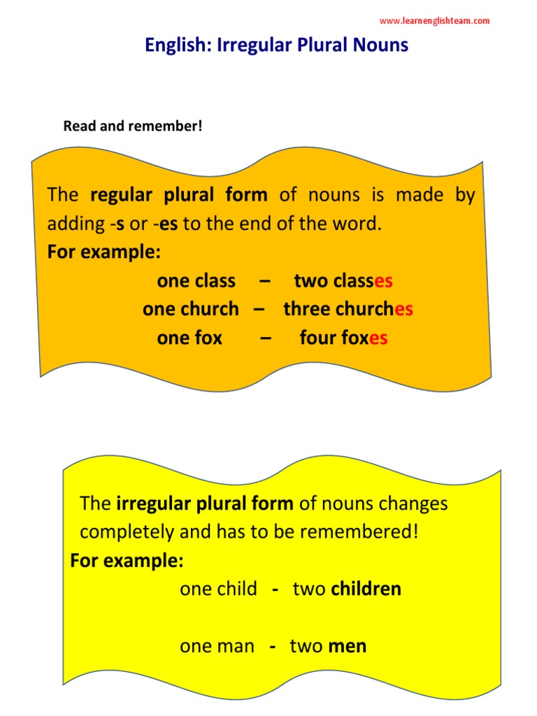 English: Irregular Plural Nouns: For Example: One Church - Three Church ...