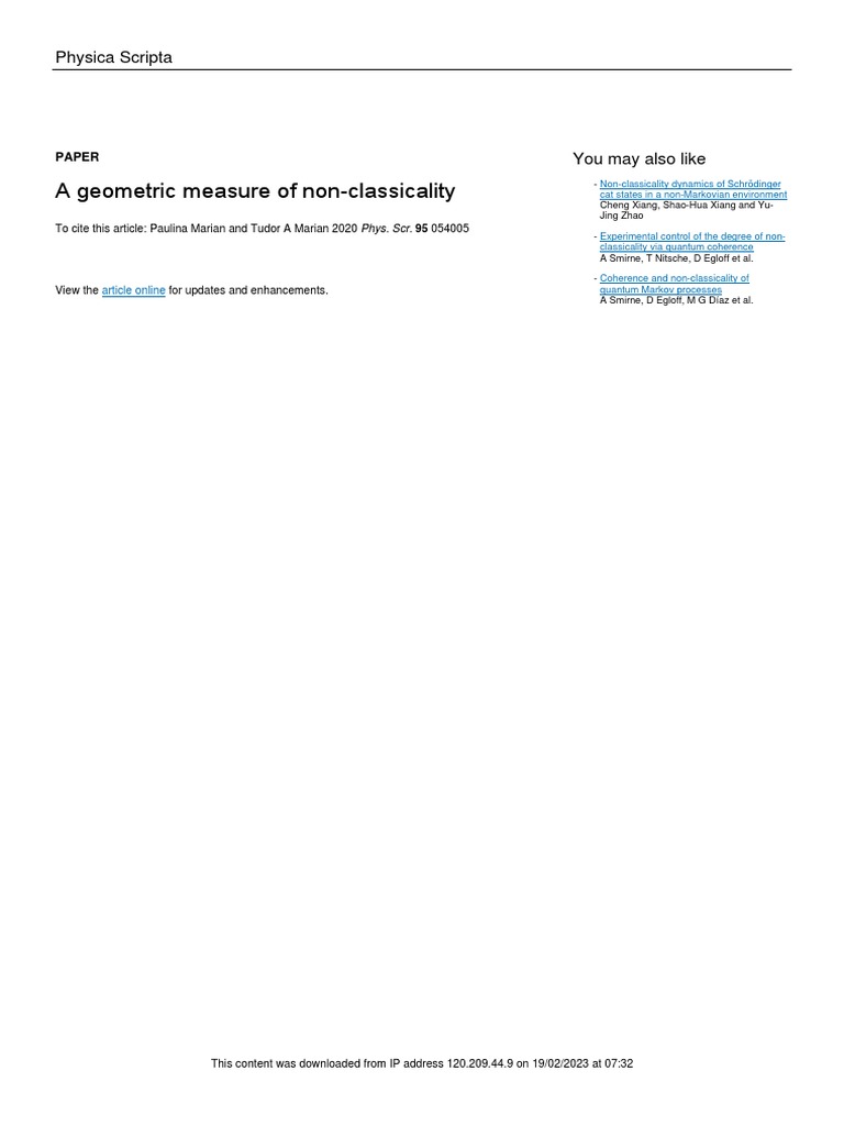 A Geometric Measure of Non-Classicality | PDF