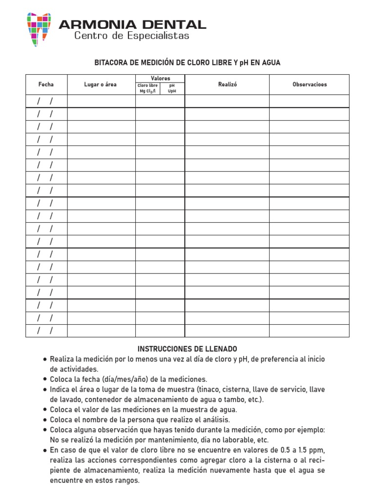 Bitacora de PH y Cloro | PDF