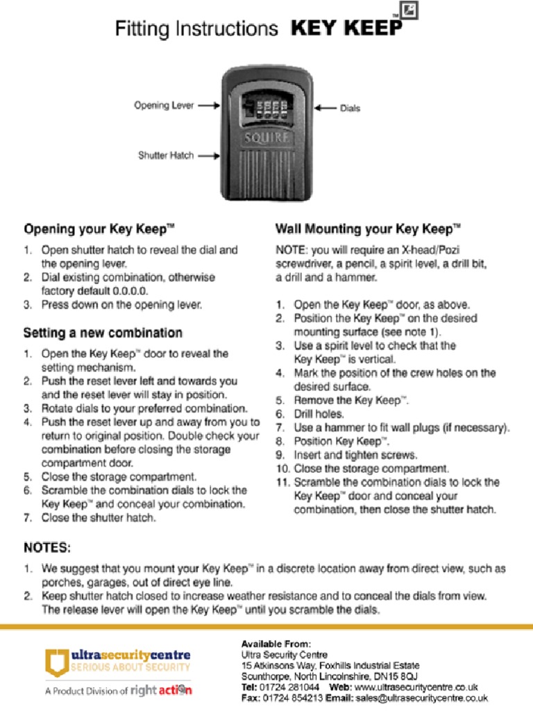 Squire Key Keep 2 Push Pad User Guide | PDF