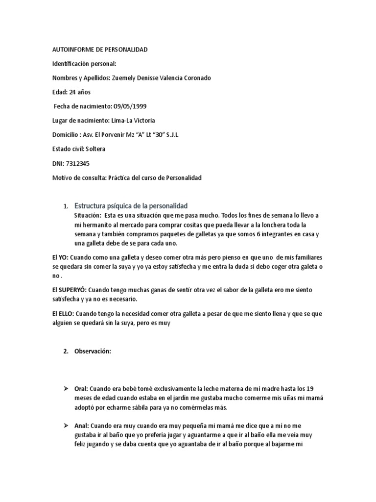Autoinforme de Personalidad | PDF | Relaciones personales, crianza y ...