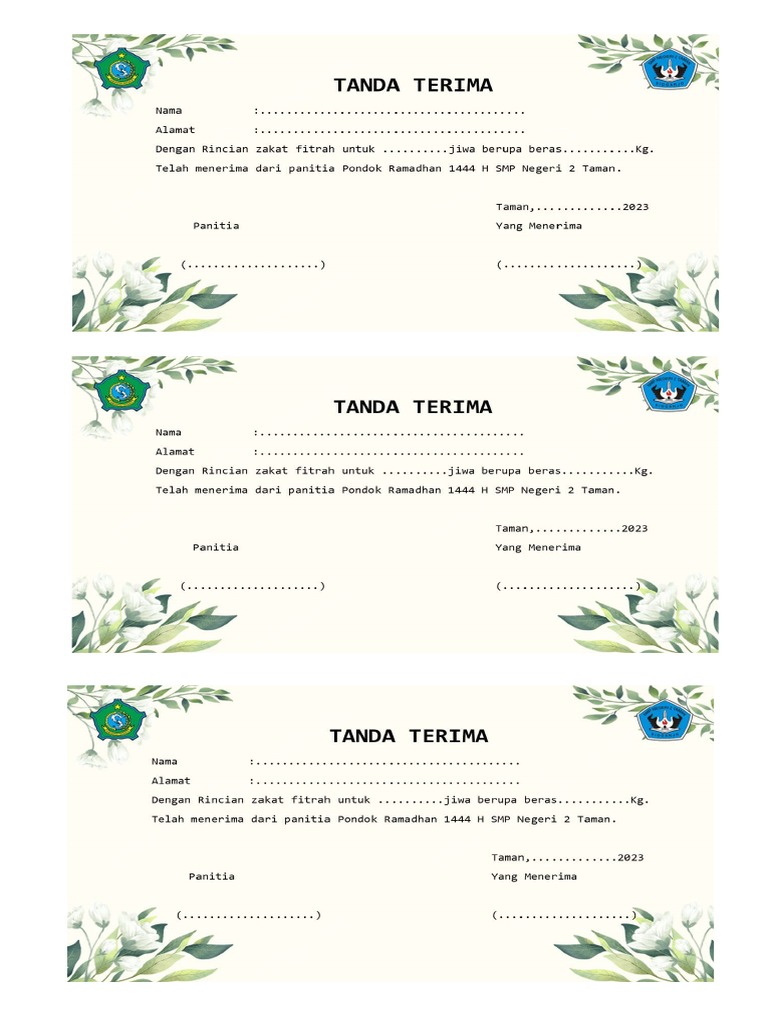Tanda Terima Zakat | PDF