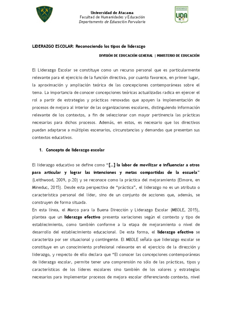 Liderazgo Escolar Pdf Liderazgo Aprendizaje