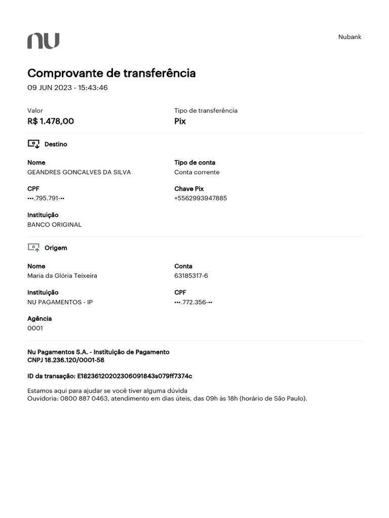 Comprovante Nubank 09-06-2023 | PDF | Direito