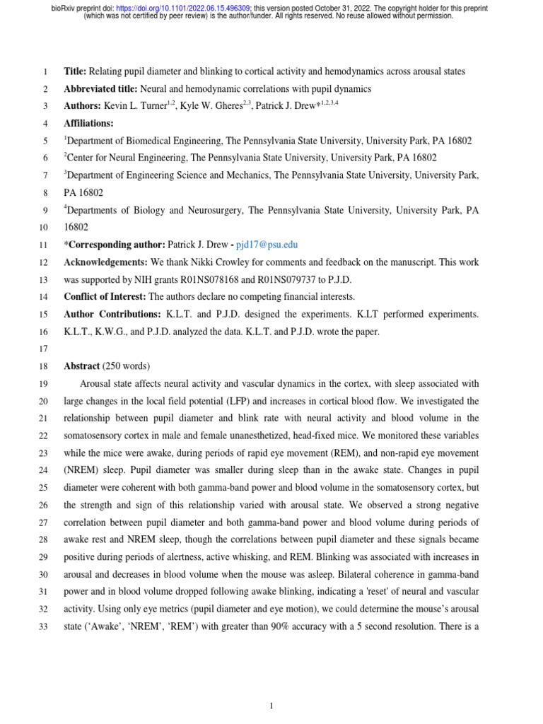 Relating Pupil Diameter and Blinking To Cortical Activity and ... Relating Pupil Diameter and Blinking To Cortical Activity and ...