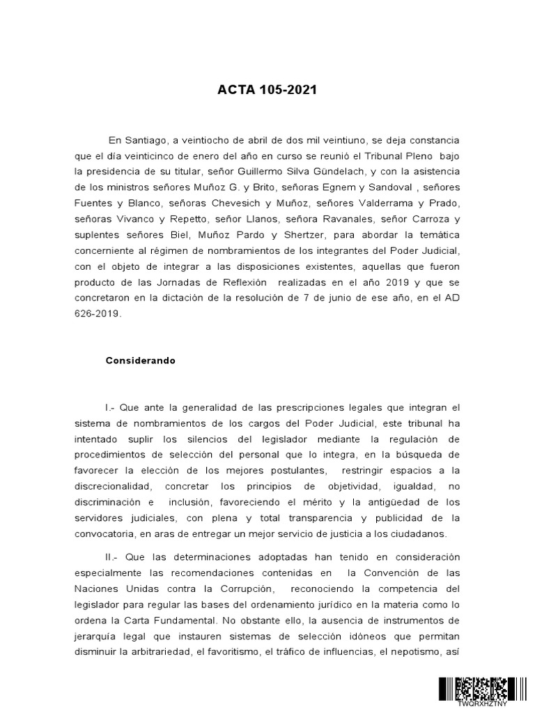 Acta 105-2021, PJUD | Descargar gratis PDF | Judicaturas | Instituciones sociales