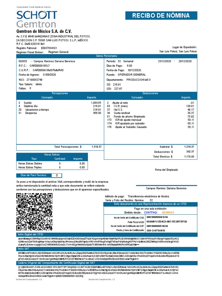 CFDI 003555 Semanal 522020 | PDF