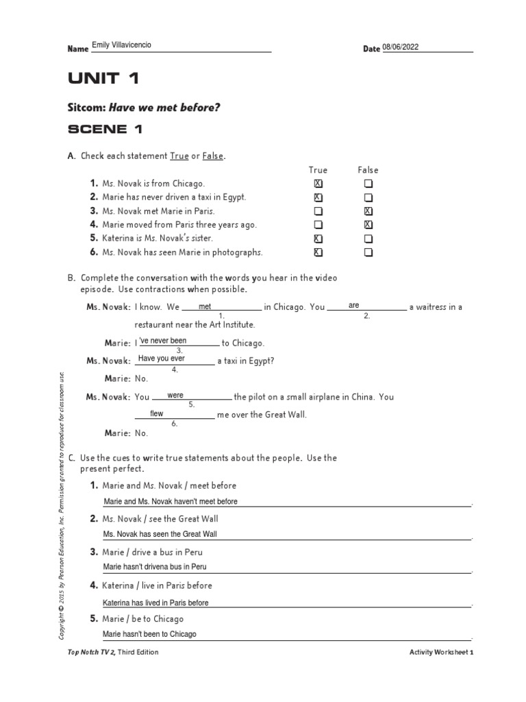 UNIT 01 TV Activity Worksheets | PDF