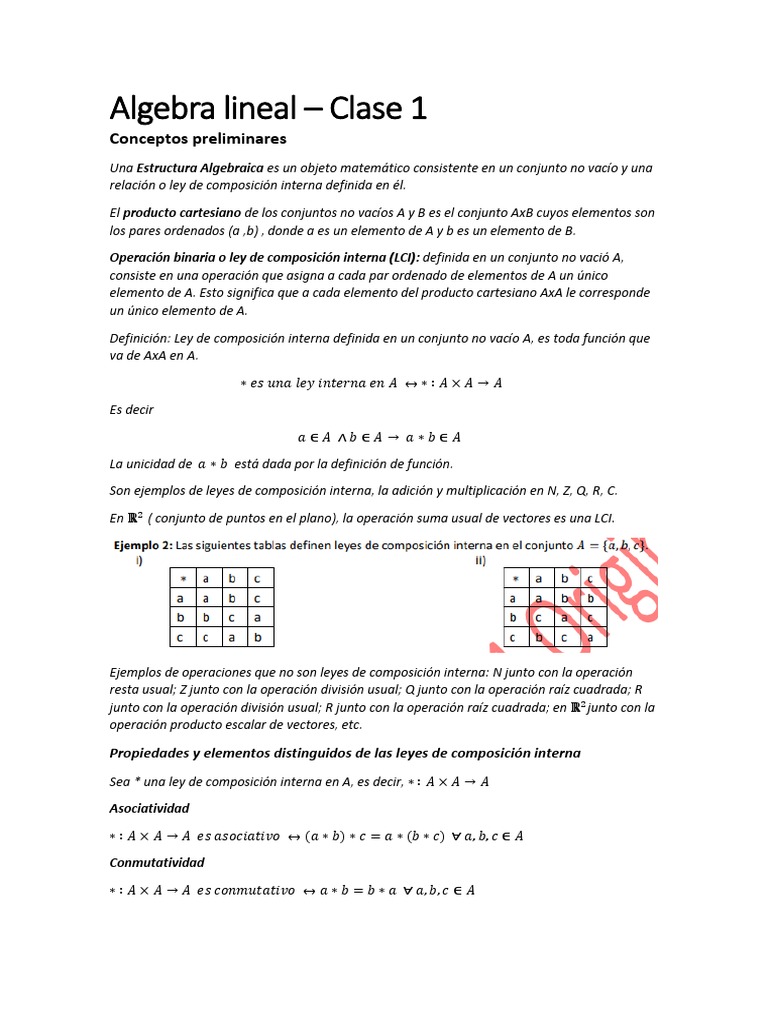 Conceptos Básicos de Álgebra Lineal | PDF | Grupo (Matemáticas) | Número natural