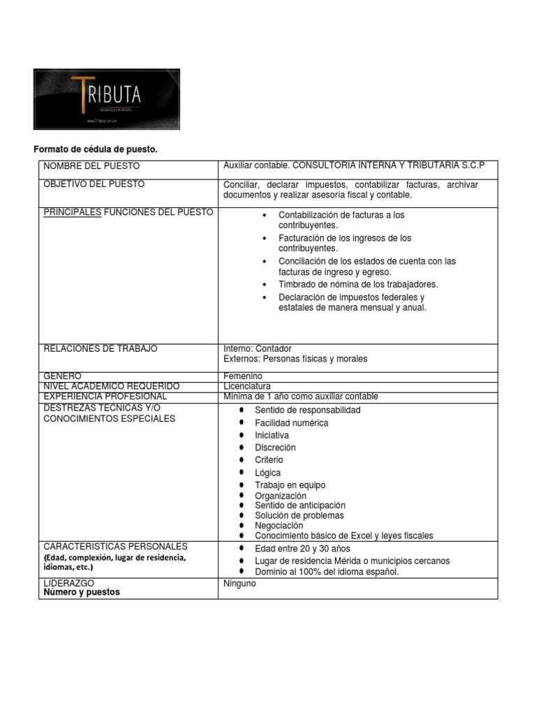 Formato de Cédula de Puestos | PDF | Contador | Business