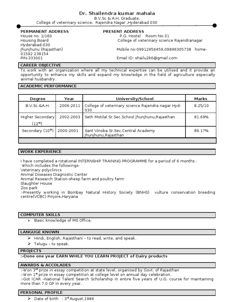 Dr. Shailendra Mahala's Veterinary Profile | PDF