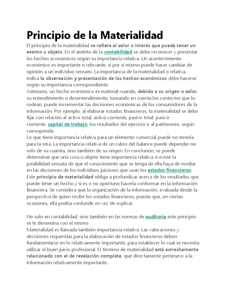 Principio de La Materialidad | PDF | Contabilidad | normas internacionales de INFORMACION FINANCIERA