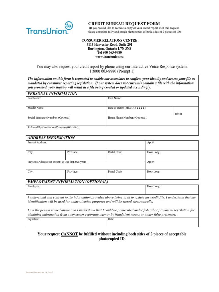 TransUnion Credit Report Request Form | PDF | Law