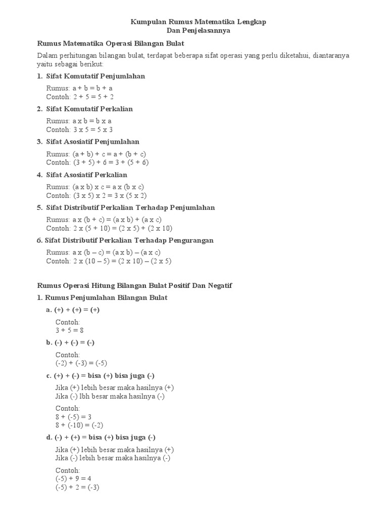 Kumpulan Rumus Matematika Lengkap Dan Penjelasannya Pdf