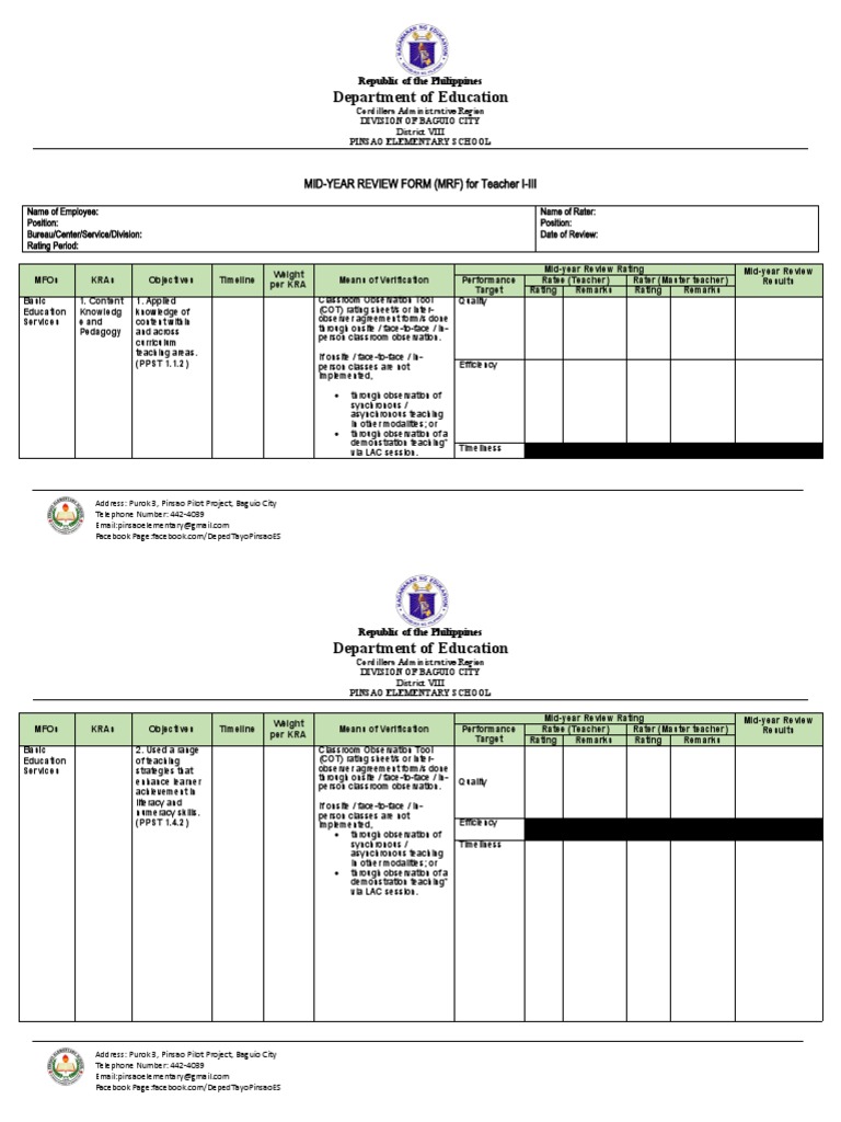 Ipcrf Mid Year Review Form 2023pes.individual | PDF