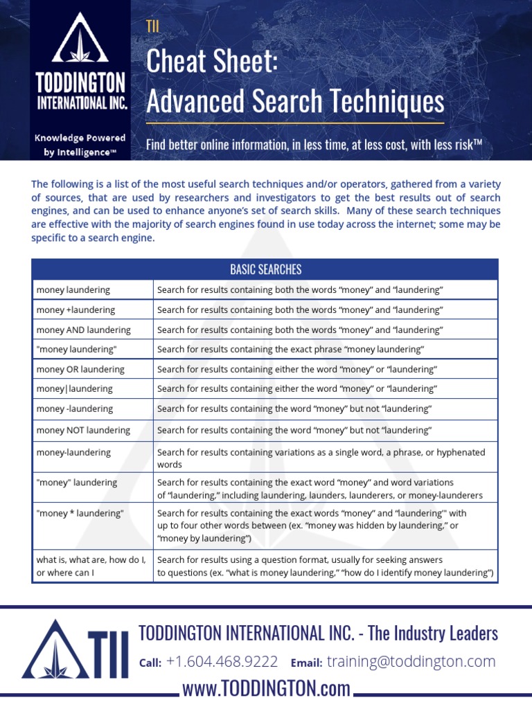 TII-Advanced Search Cheat Sheet v3 | PDF