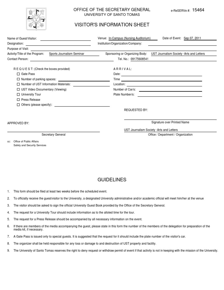 Visitors Information Sheet | PDF | Business