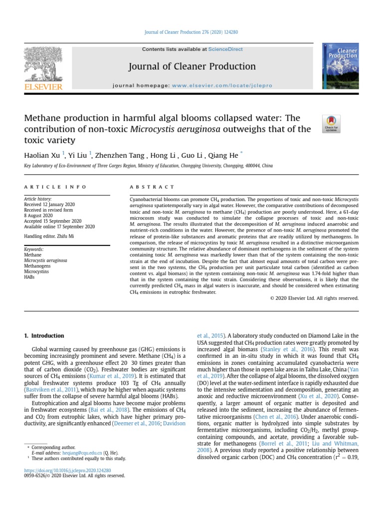 Methane Production in Harmful Algal Blooms Collapsed Water - The ...