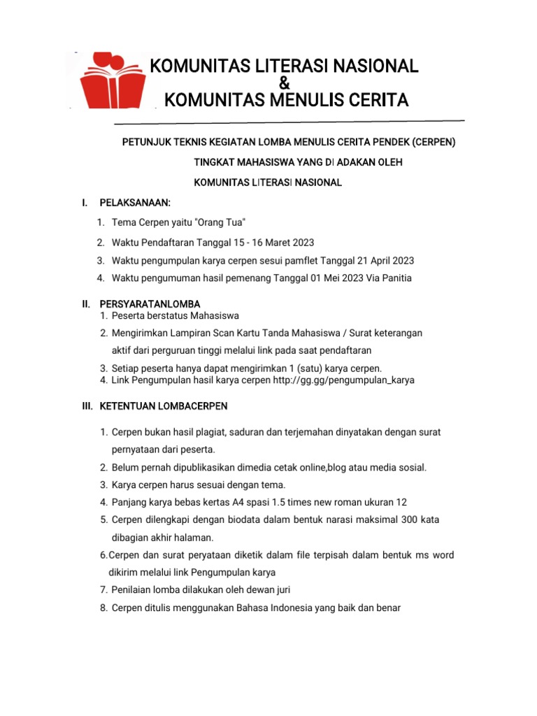 Juknis Lomba Cerpen | PDF