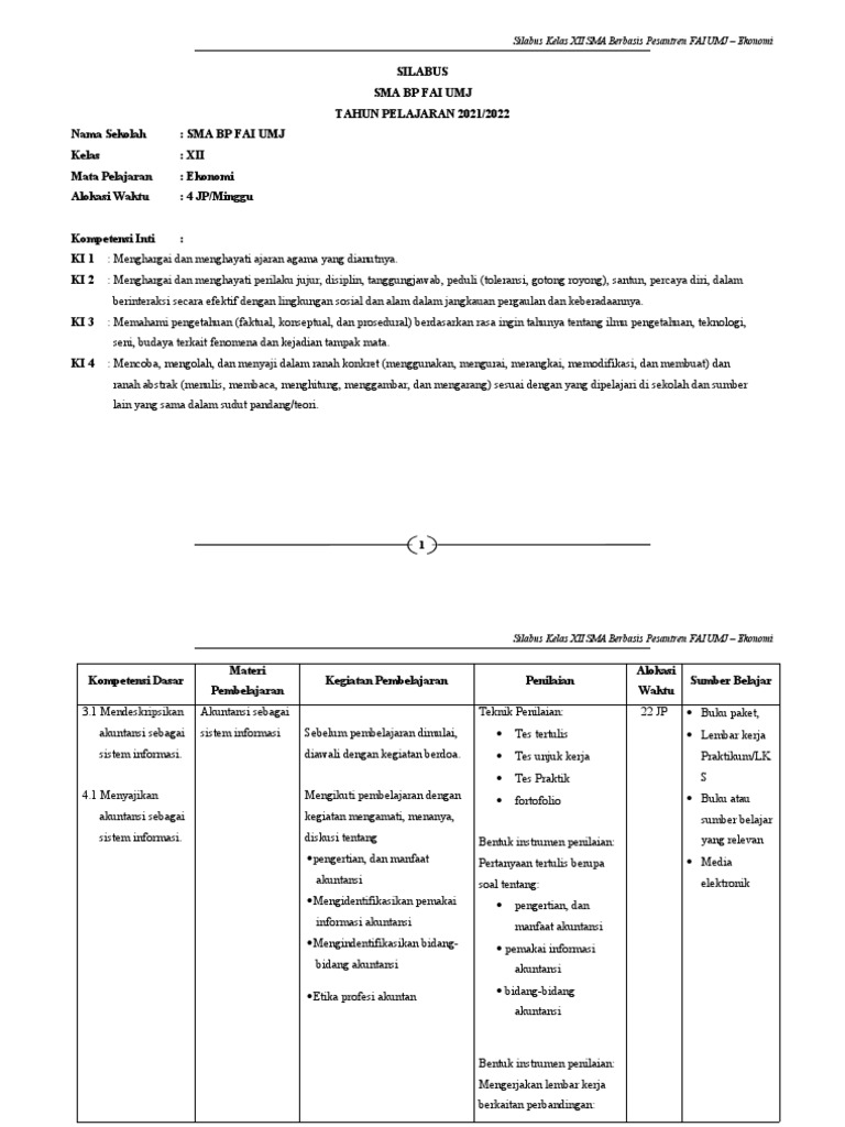 Silabus Ekonomi Xii | PDF