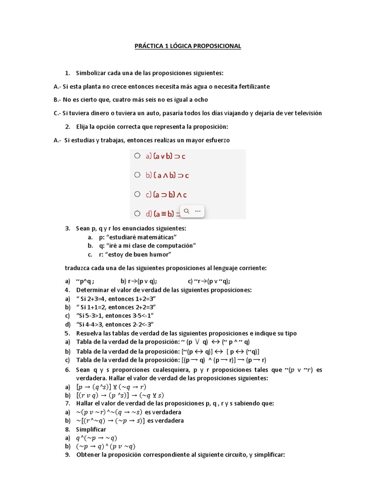Lógica Proposicional: Ejercicios y Soluciones | PDF | Proposición ...