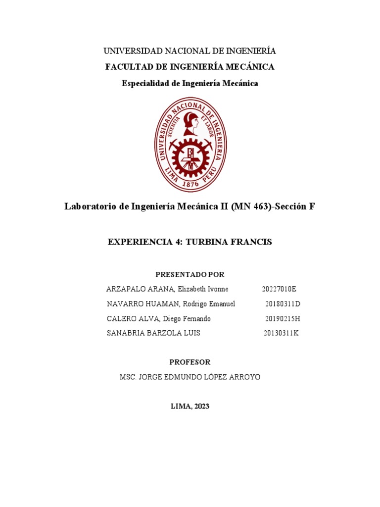 Informe de Laboratorio 4 | PDF | Turbina | Tecnología energética
