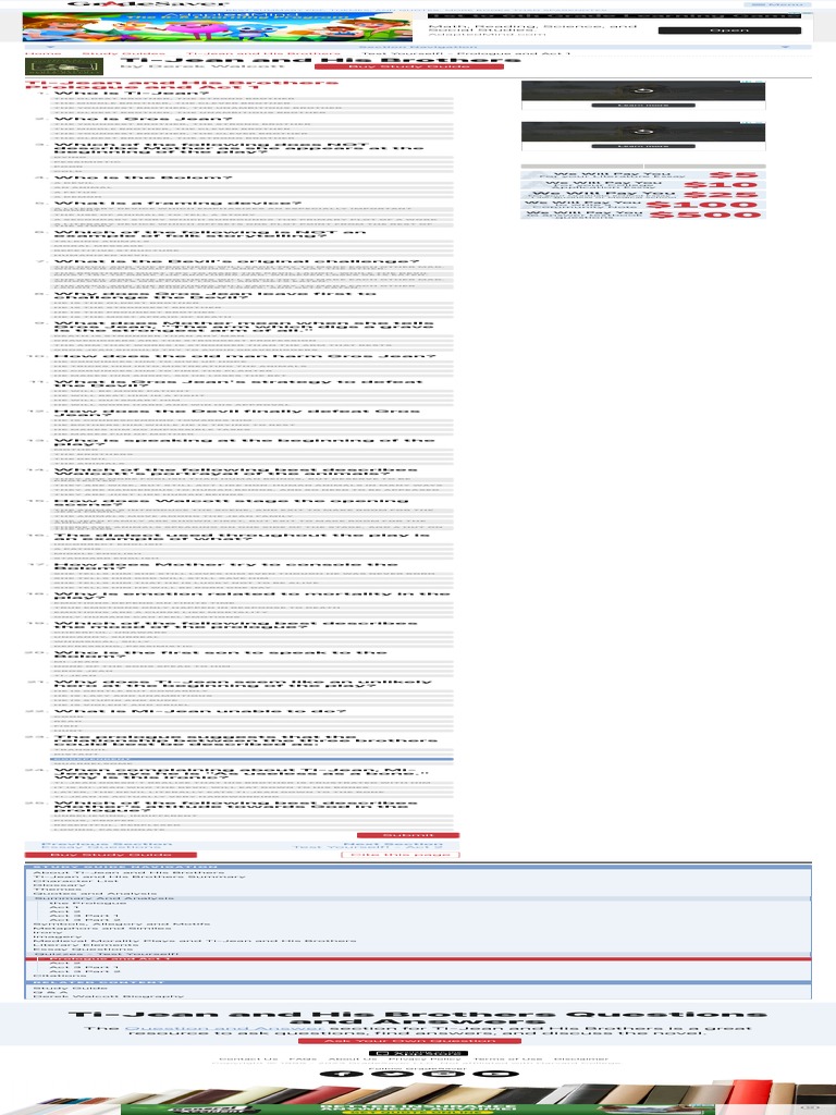 Ti-Jean and His Brothers Quizzes GradeSaver | PDF