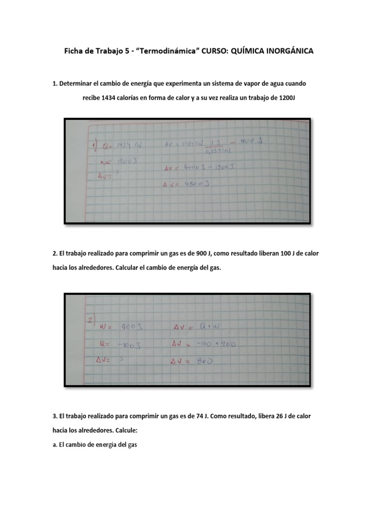 Ficha de Trabajo 5 | PDF | Calor | Gases
