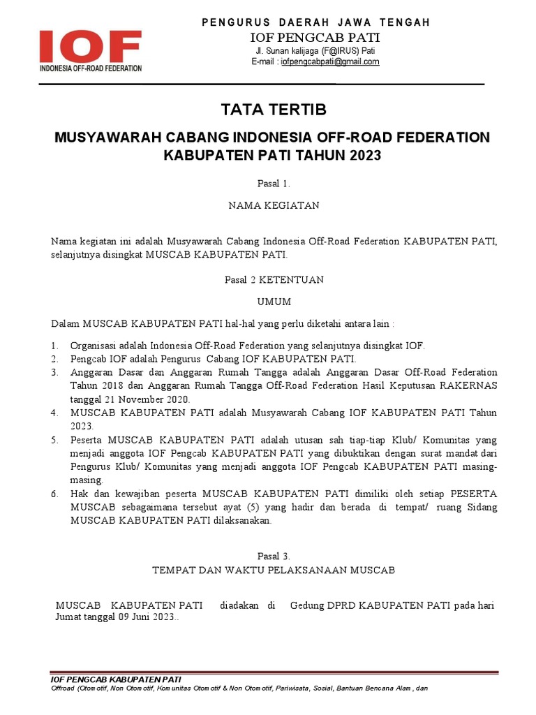 DRAFT TATIB MUSCAB IOF PENGCAB Pati 2023 | PDF