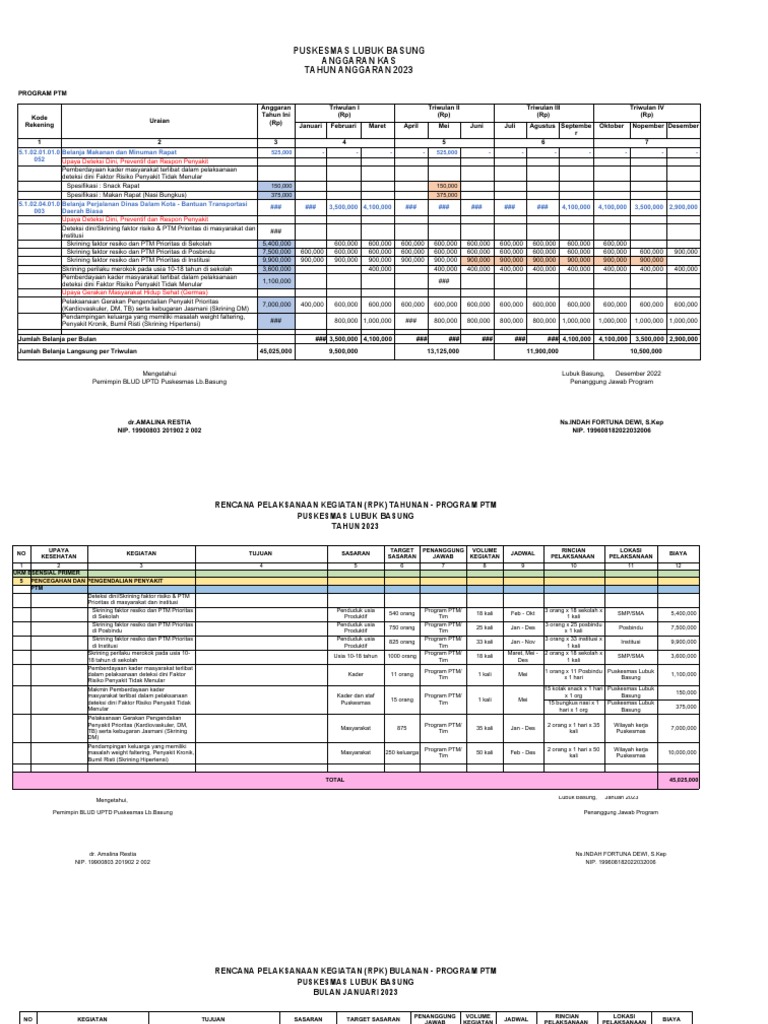 PTM - Anggaran Kas, RPK Tahunan Dan Bulanan 2023 | PDF