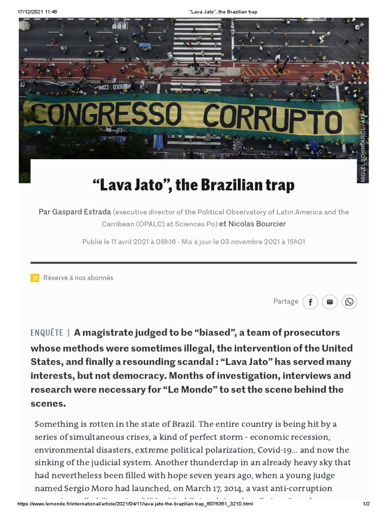 Jornalismo Le Monde "Lava Jato", The Brazilian Trap | PDF | Luiz Inácio ...