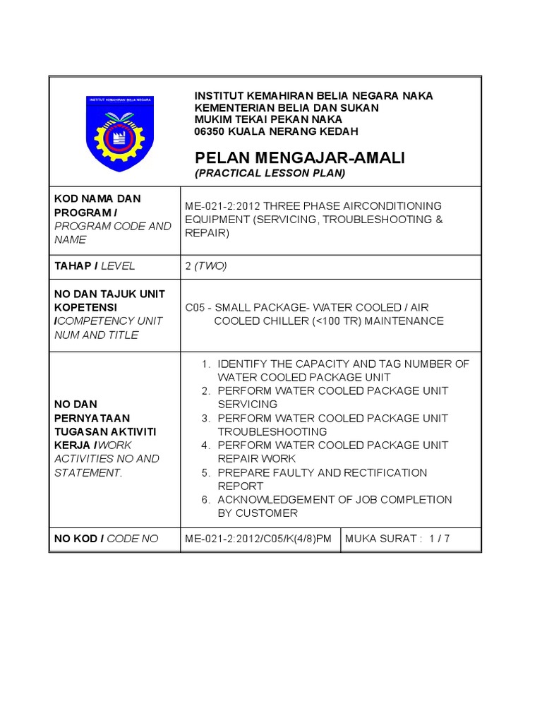 Plan Mengajar Amali Cuci Filter AHU | PDF