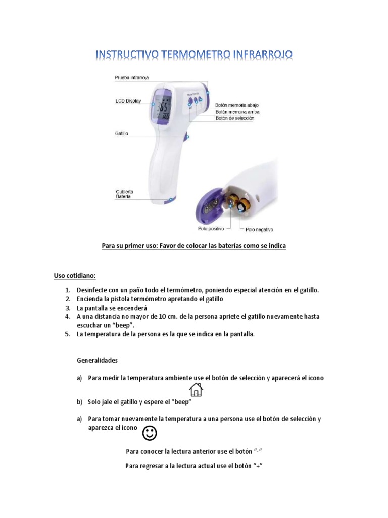 INSTRUCTIVO TERMOMETRO INFRARROJO | PDF