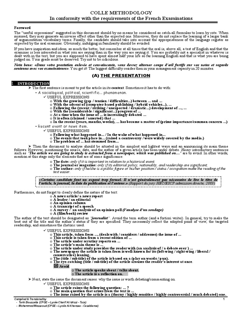 Colle Methodology CPGE Taza - 221122 - 174241 | PDF