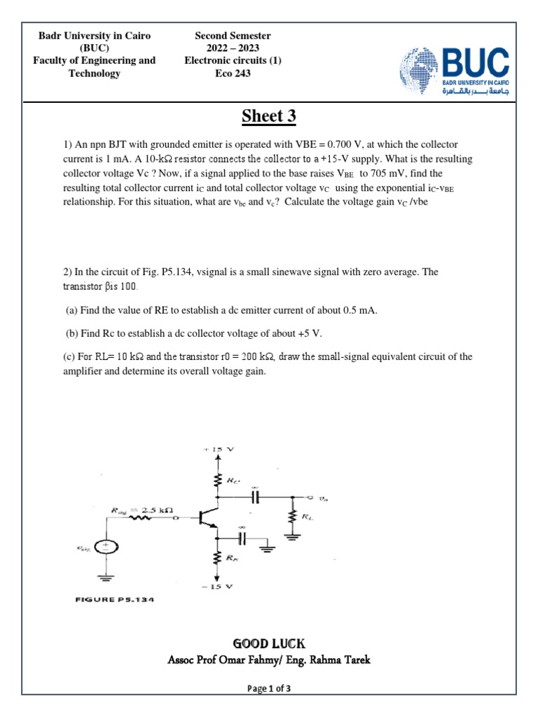 Sheet 10 | PDF | Bipolar Junction Transistor | Electronics