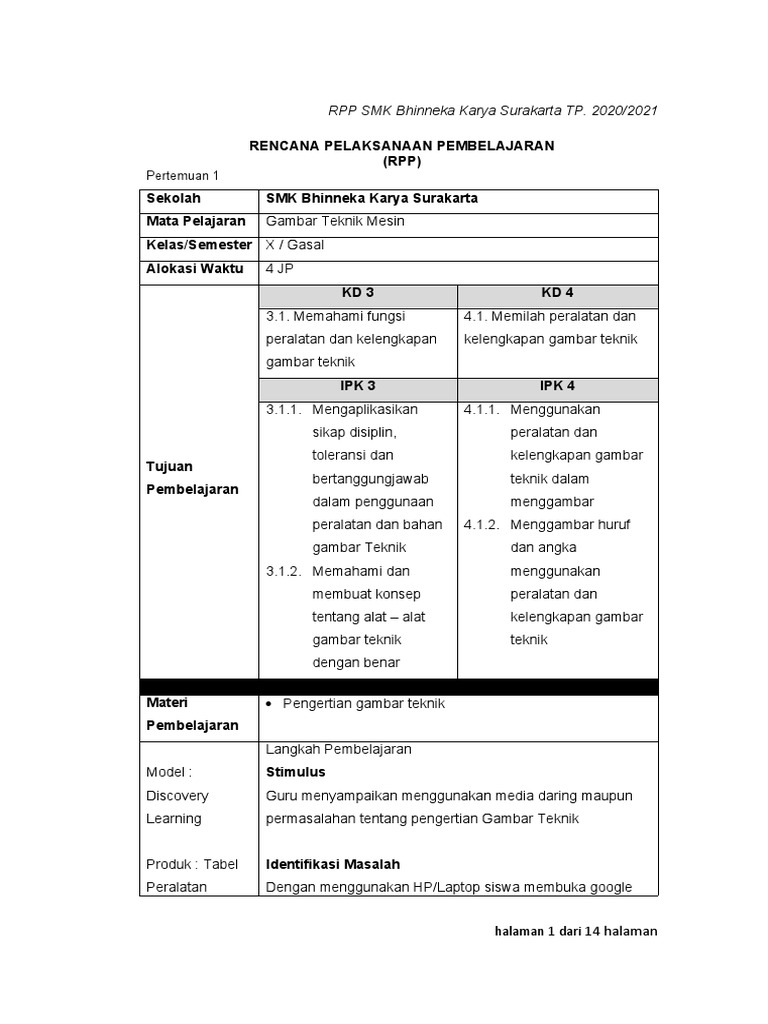 RPP Gambar Teknik 3.1 & 4.1 | PDF