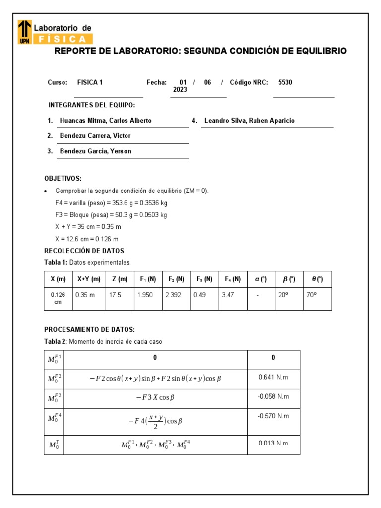 Reporte Lab Fisi1 s11 Sce | PDF | Fuerza | Movimiento (física)