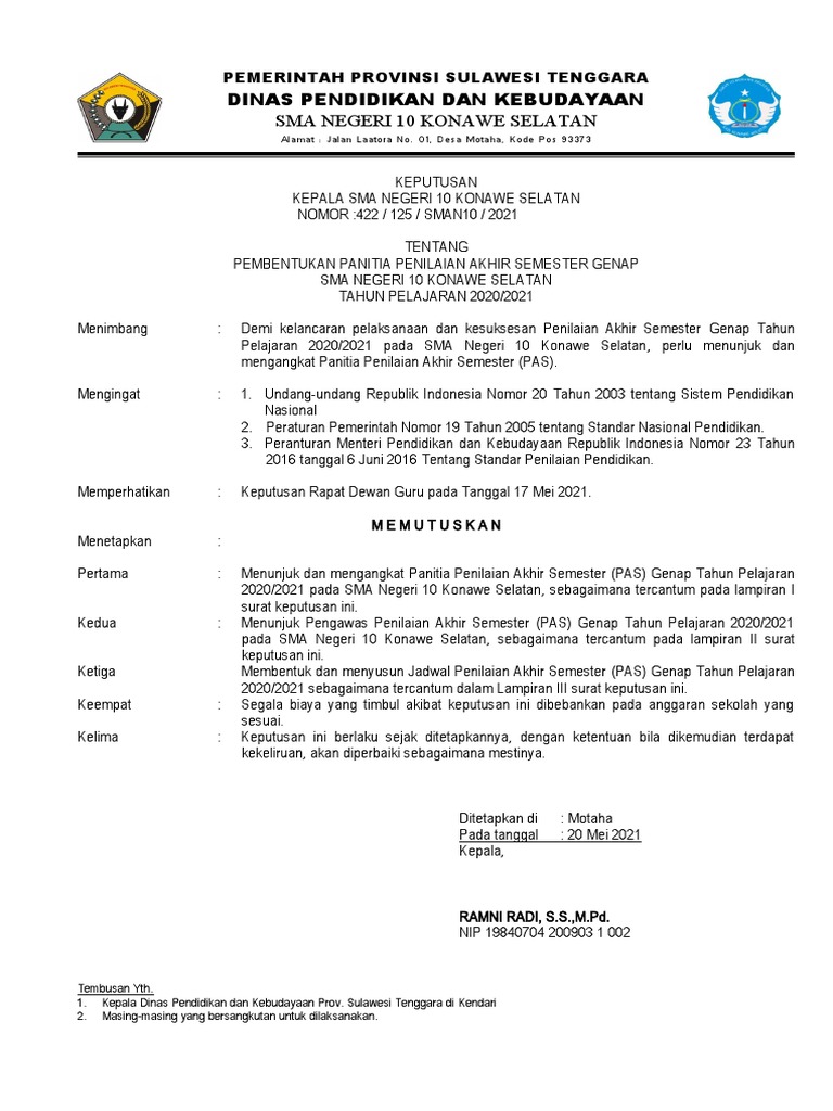 SK Panitia Pas SMS Genap 2020-2021 | PDF