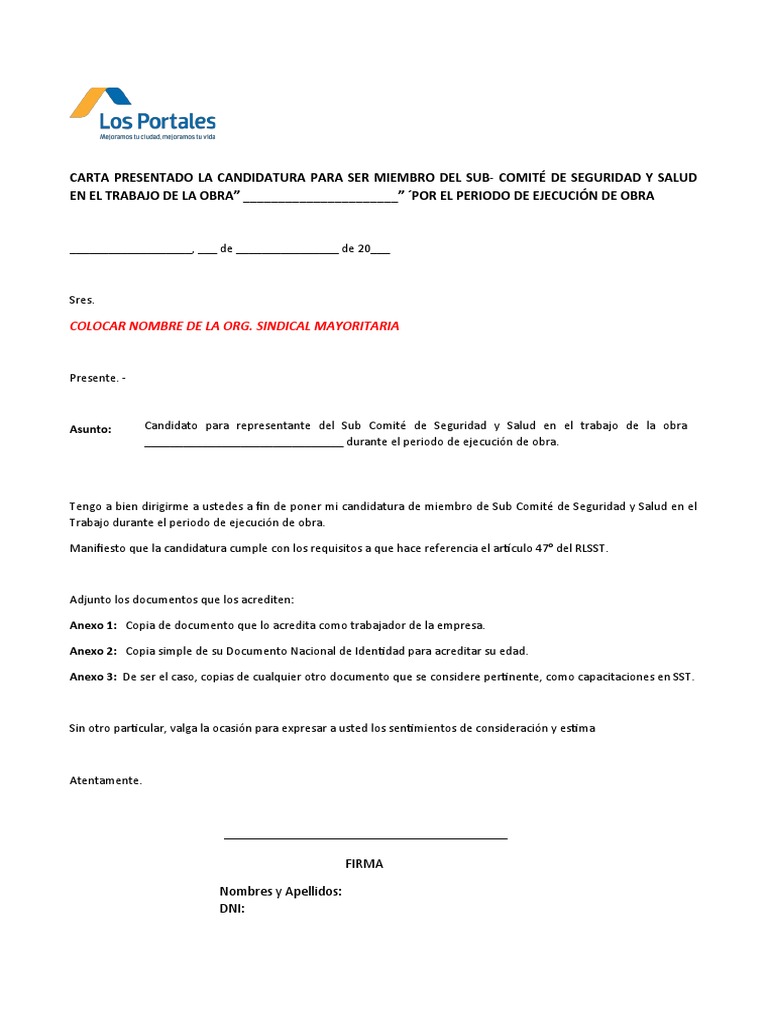 Carta de Presentación A Candidatura | PDF