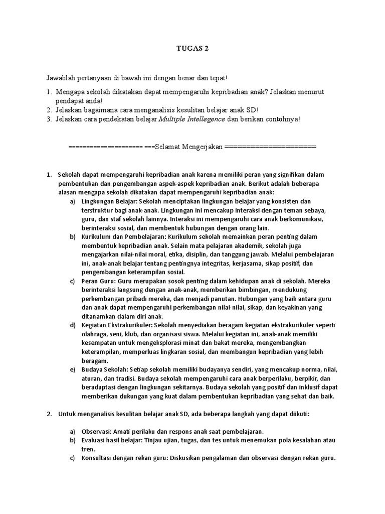 TUGAS 2 Pendidikan Anak Di SD | PDF
