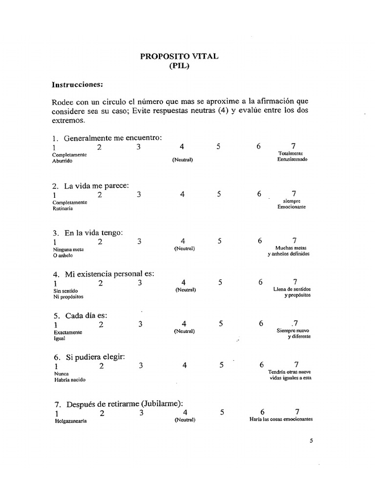 PIL Test de Sentido de Vida | PDF