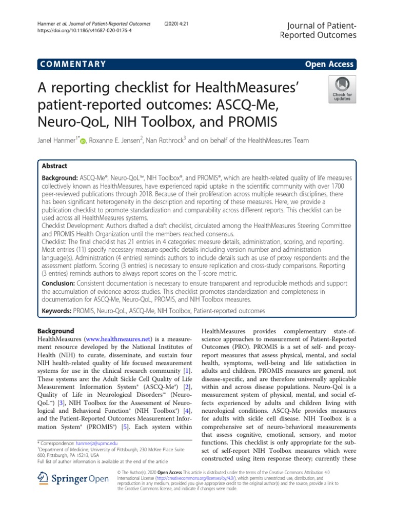 A Reporting Checklist For HealthMeasures Patient | PDF | Medicine