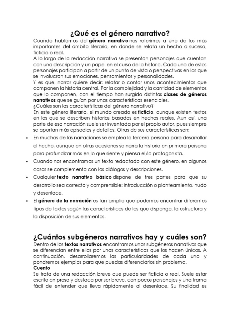 Género Narrativo | PDF | Narración | Cuentos