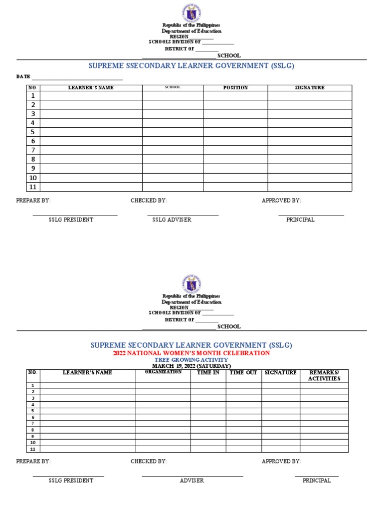 SSLG Editable Attendance Sheet | PDF