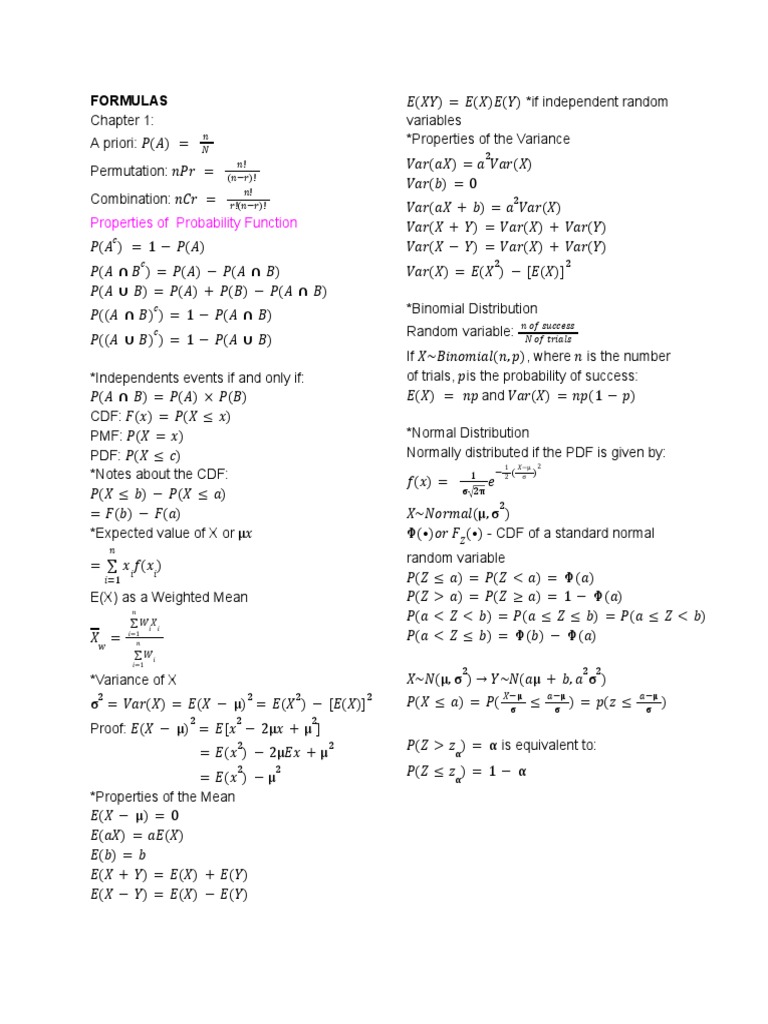 Stat 115 Formula | PDF | Normal Distribution | Variance