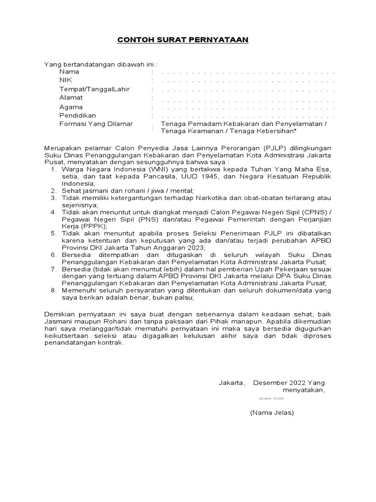 Contoh Surat Pernyataan | PDF