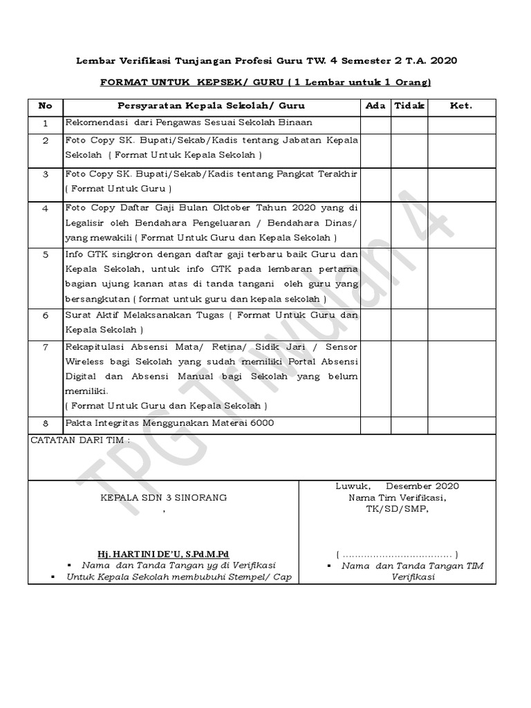 Verifikasi Tunjangan Profesi Guru TW 4 | PDF | Karier & Perkembangan ...