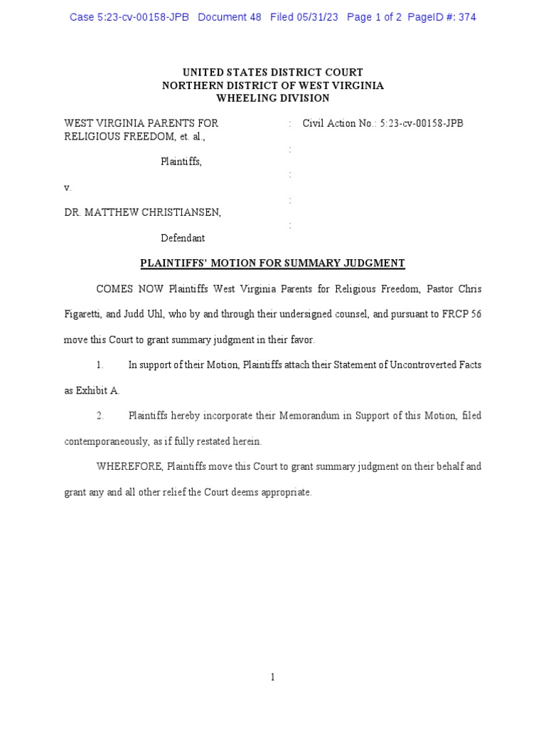 WVPRF MSJ | PDF | Summary Judgment | Justice