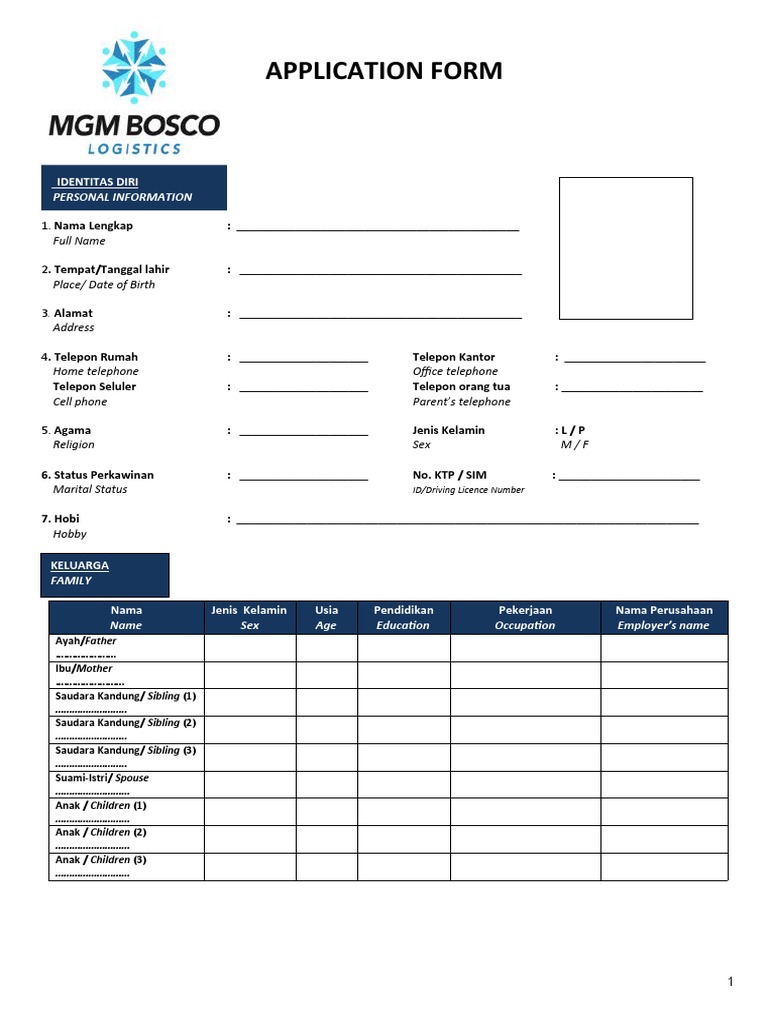 Application Form Pt. MGM Bosco | PDF