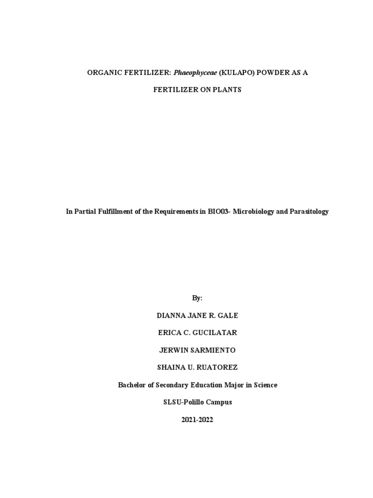 Effectiveness of Kulapo (Phaeophyceae) Powder As Fertilizer On Plants ...